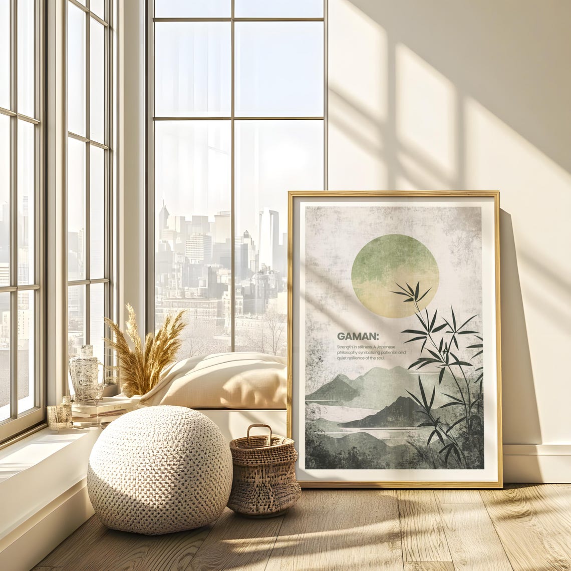 Japanese Lime Cream Digital Wall Art, Gaman Inspired Modern Japanese ...