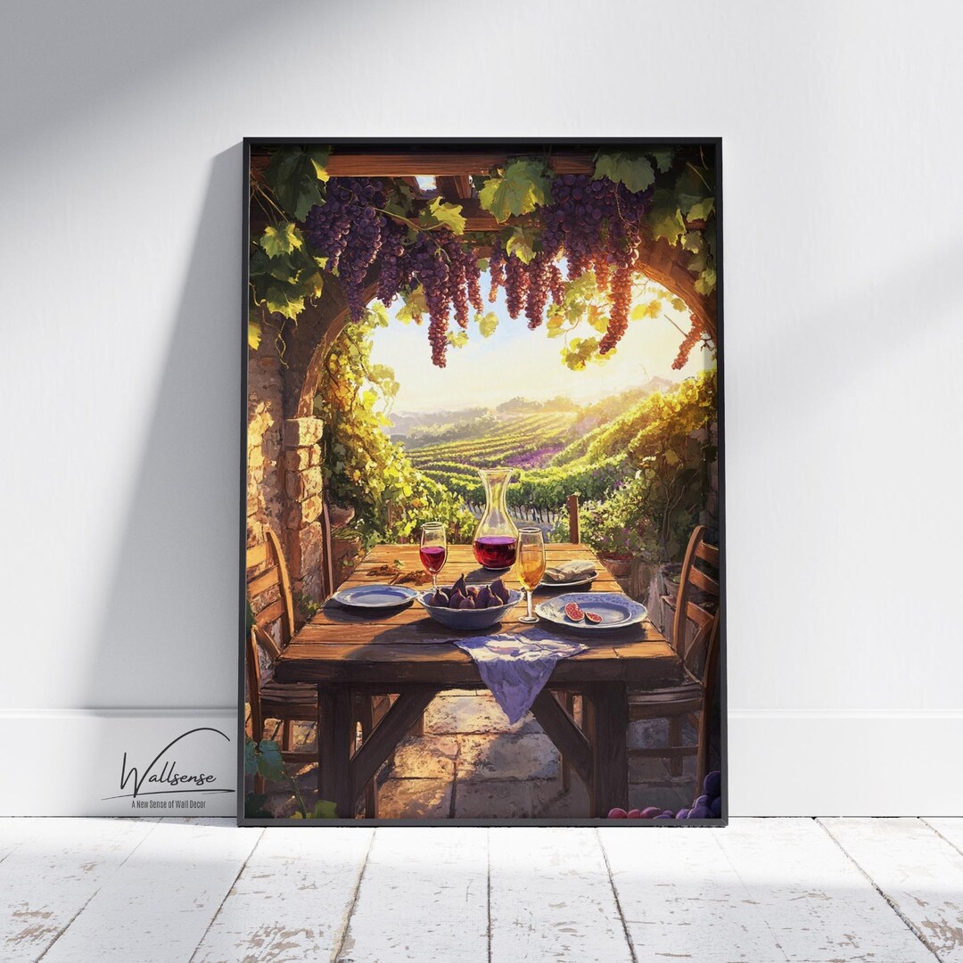 Toscana Vineyard Digital Wall Art – Rustic Table Scene With Grapes ...