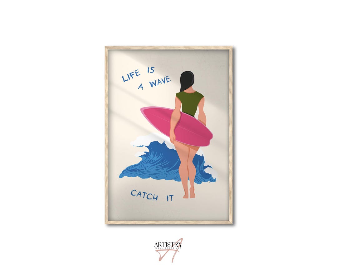 Surfer Girl Art Poster • Motivtional Quotes Modern Wall Art • Retro Art ...