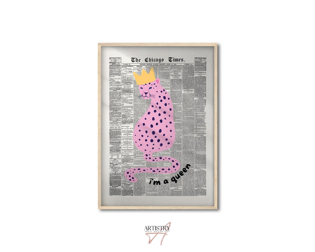 Pink Tiger Wall Art • Big Cat Poster • Trendy Newspaper Wall Art ...