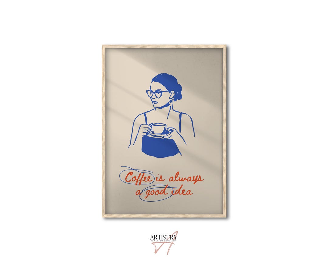 Woman Drinking Coffee Poster • Morning Coffee Print • Female Abstract ...