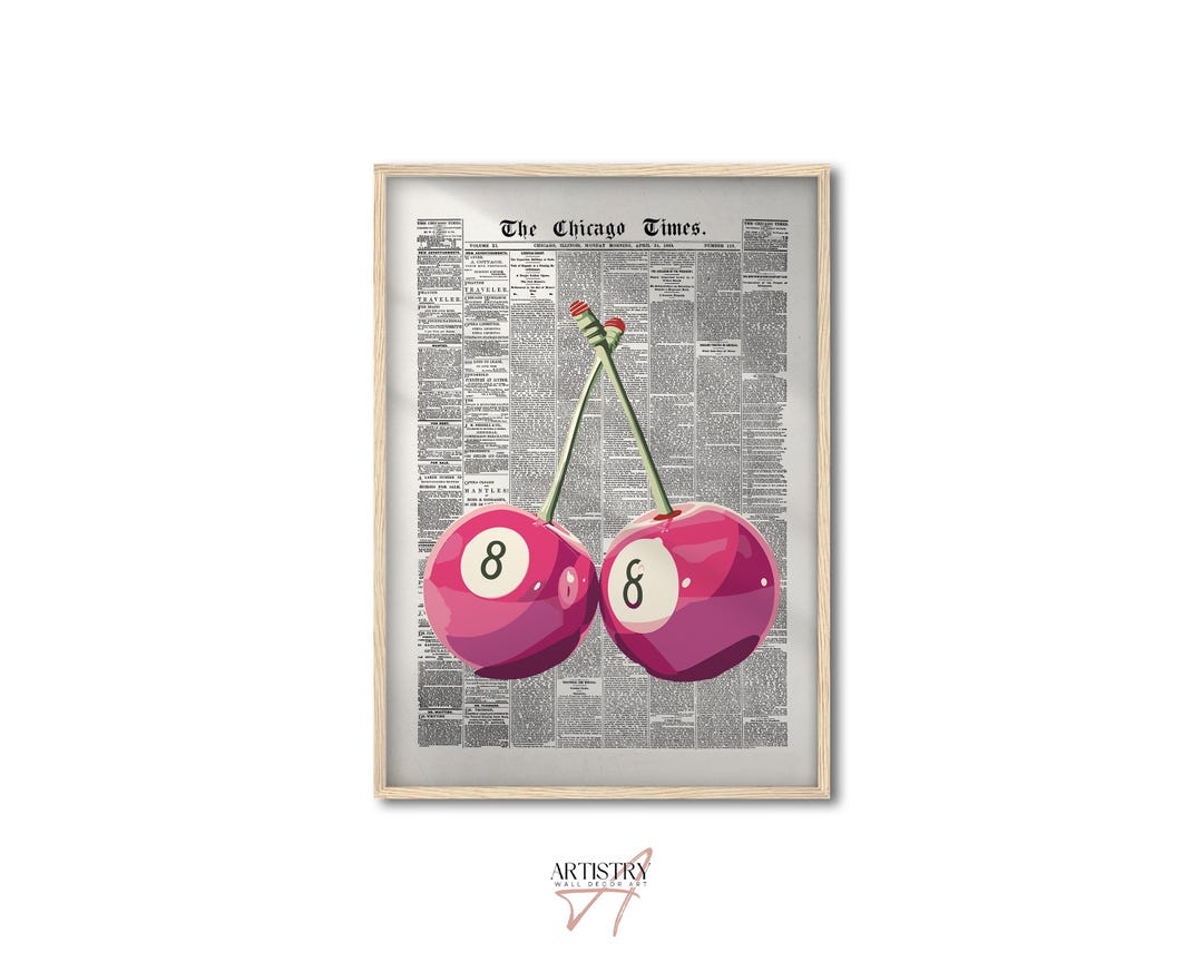 Pink 8 Pool Ball Print • Apartment Wall Art • Retro Poster • Maximalist ...