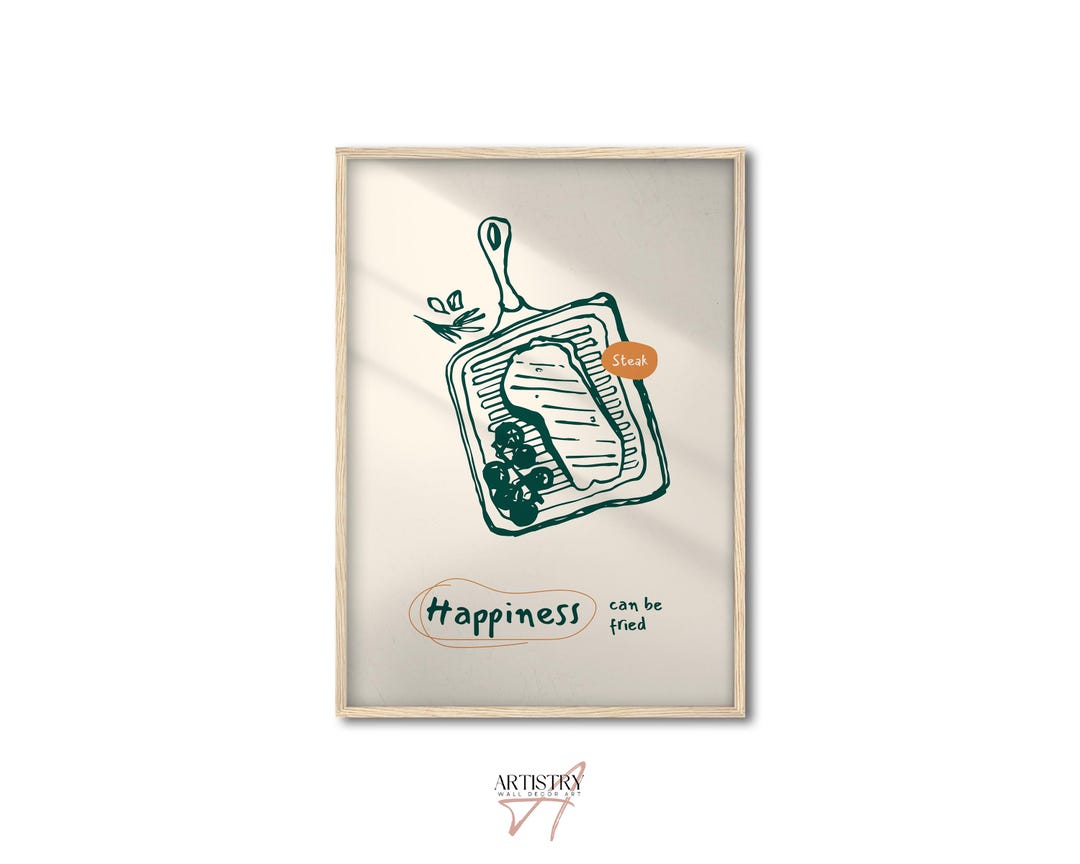 Steak Print • Retro Kitchen Wall Poster • Dining Room Wall Art • Modern ...