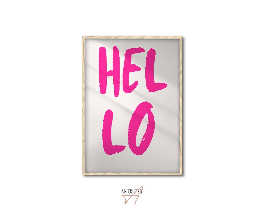 Pink Hello Print • Typography Poster • Preppy Room Wall Art • Entrance ...