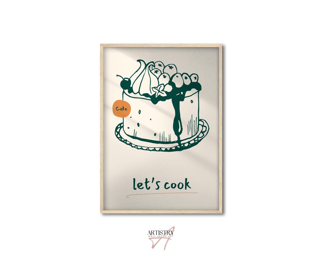 Minimalist Cake Illustration Print • Modern Kitchen Print • Patisserie ...