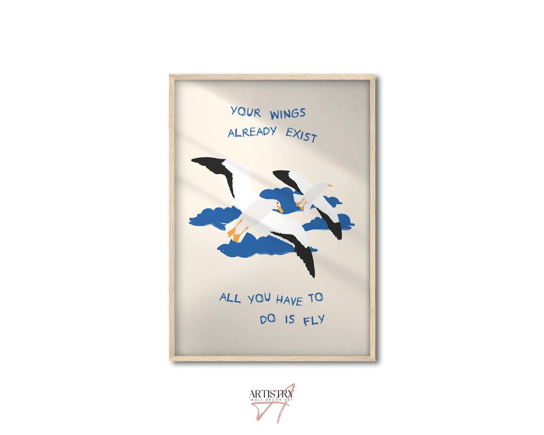 Seagull Art Print • Motivational Quotes Poster • Bird Illustration Art ...