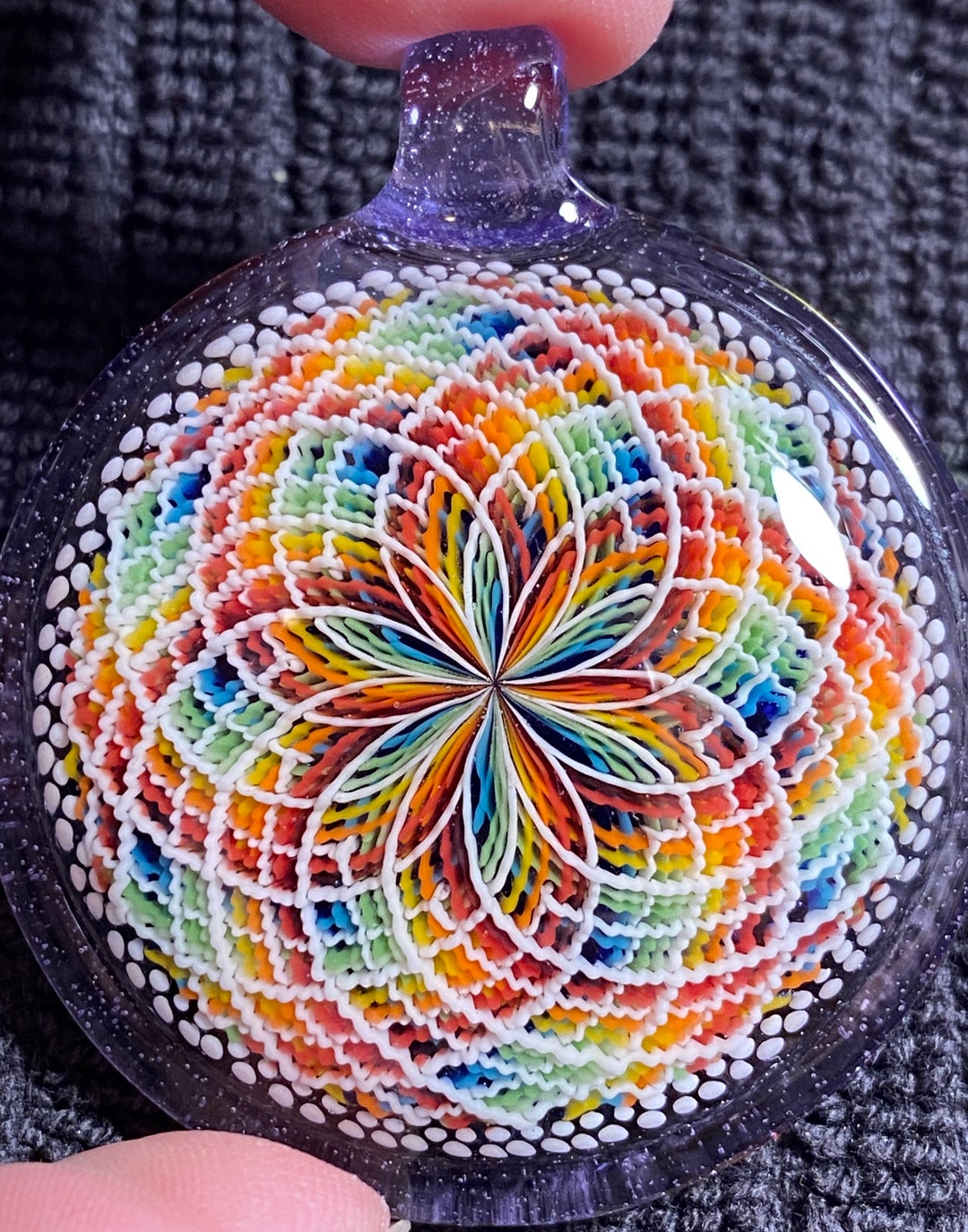 2.20” Stunning Rainbow Reticello Borosilicate Large Pendant Handmade by ...