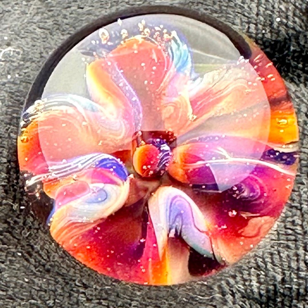 1.10” STUNNING Pastel Glitter Flower Implosion Collector Borosilicate Marble Signed (kelley 24 ...