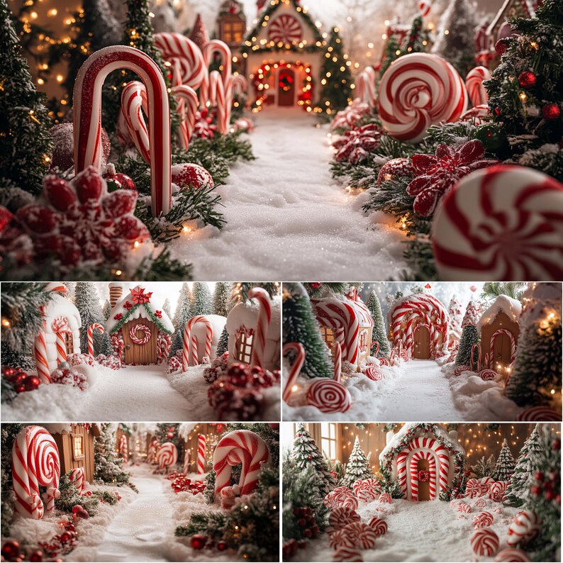 12 Candyland Christmas Digital Background, Christmas Village Digital ...