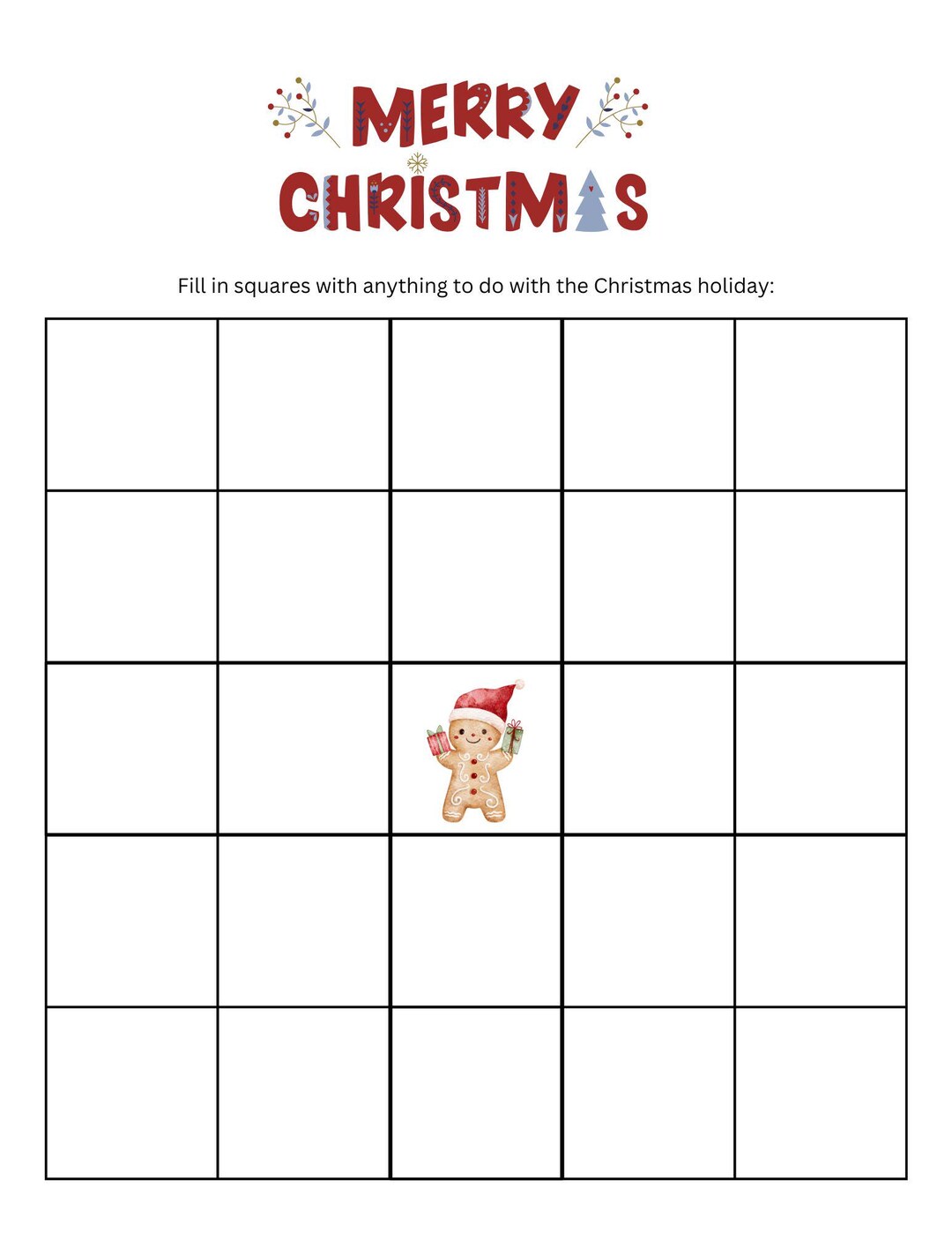 Gingerbread Christmas Bingo Fill in the Blank - Etsy