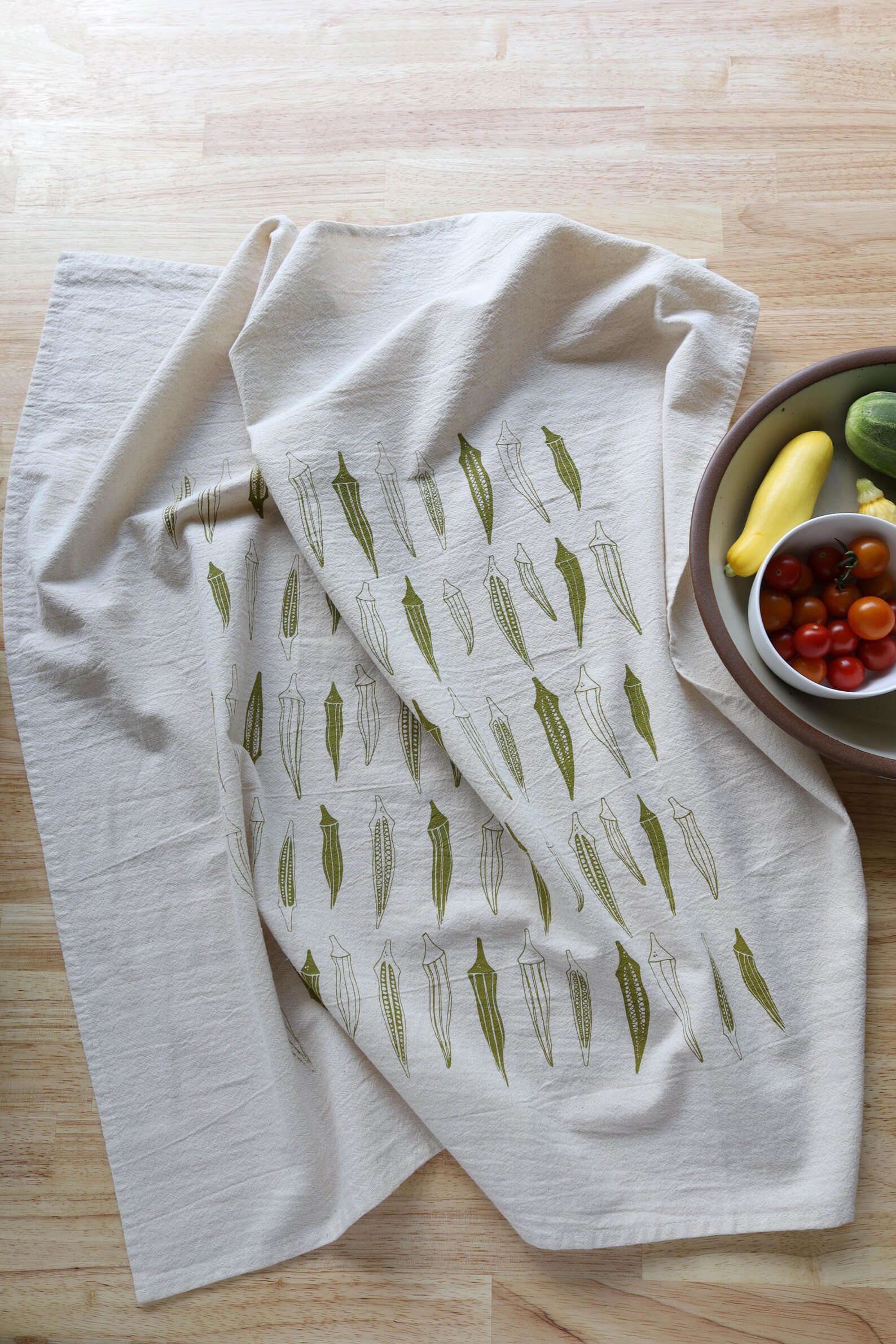 Okra Print Kitchen Towel: Hand-printed Natural Cotton - Etsy