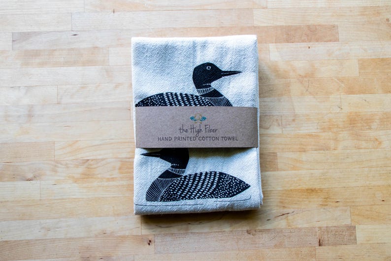 Loon Kitchen Towel, Handprinted, Loon Print - Etsy