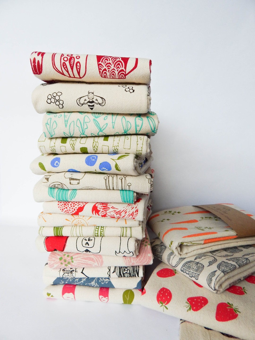 Set of 3 Hand Printed Kitchen Towels, Choose Your Set, Hostess Gifts ...