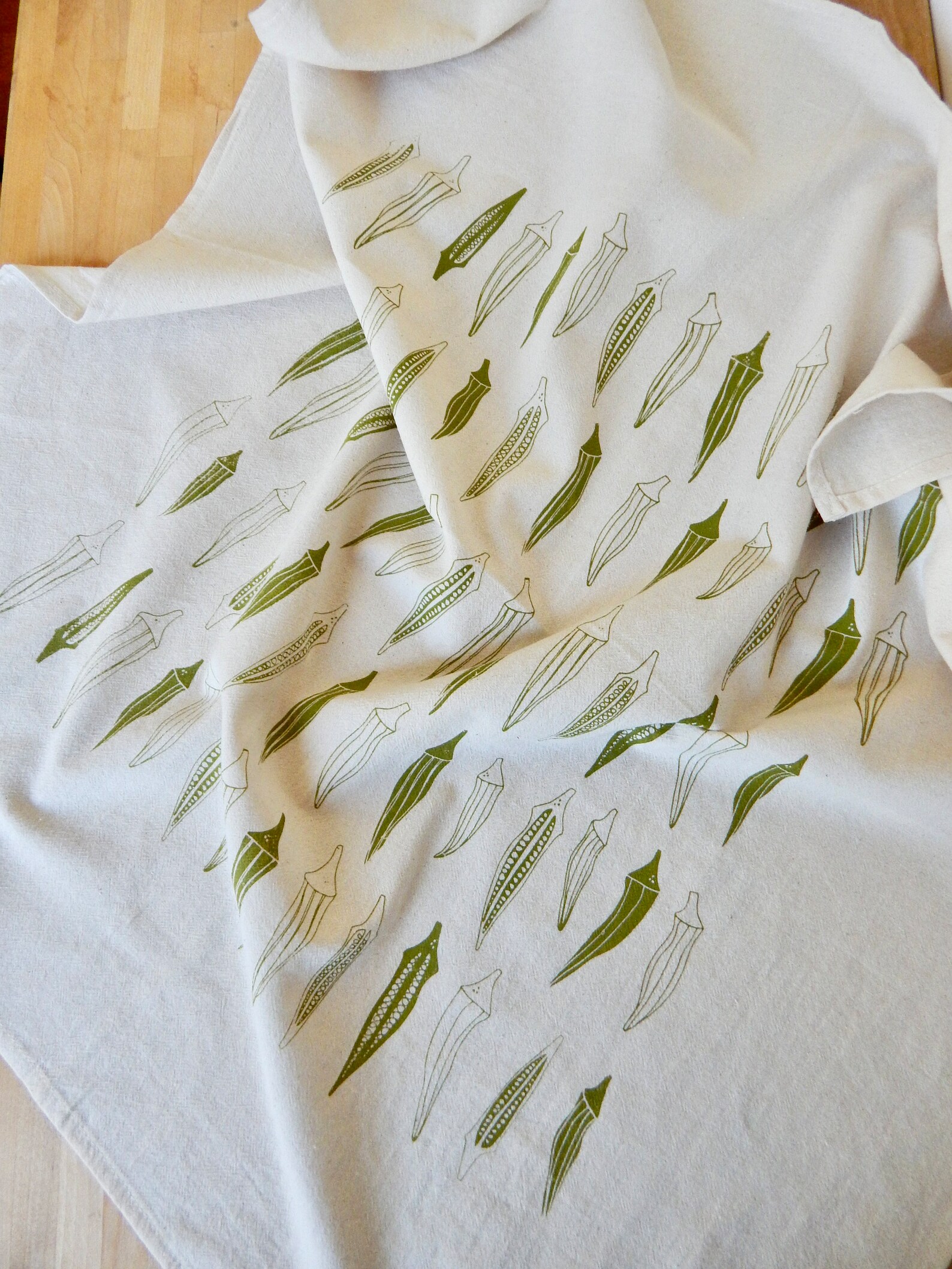 Okra Print Kitchen Towel: Hand-printed Natural Cotton - Etsy
