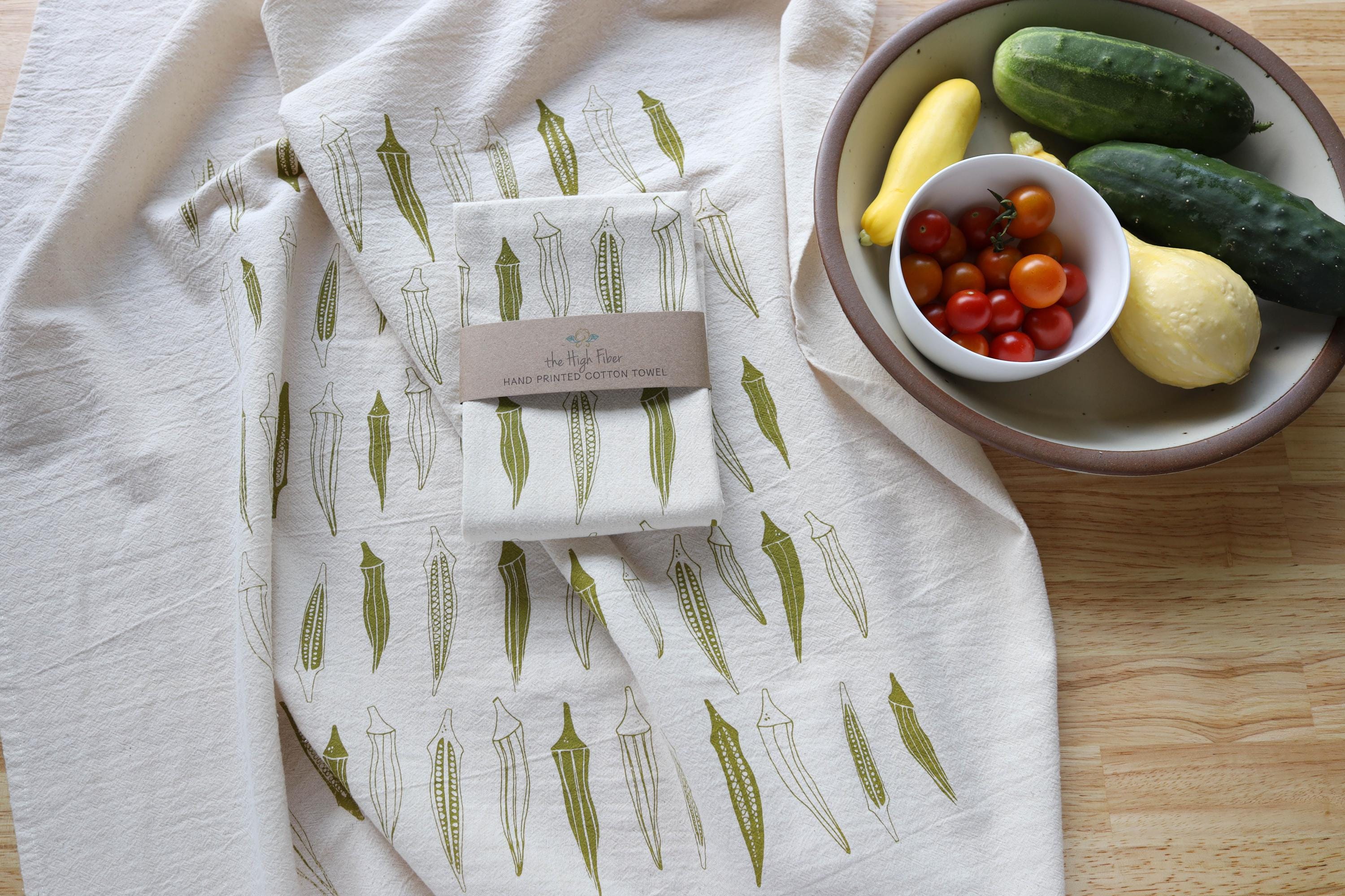 Okra Print Kitchen Towel: Hand-printed Natural Cotton - Etsy
