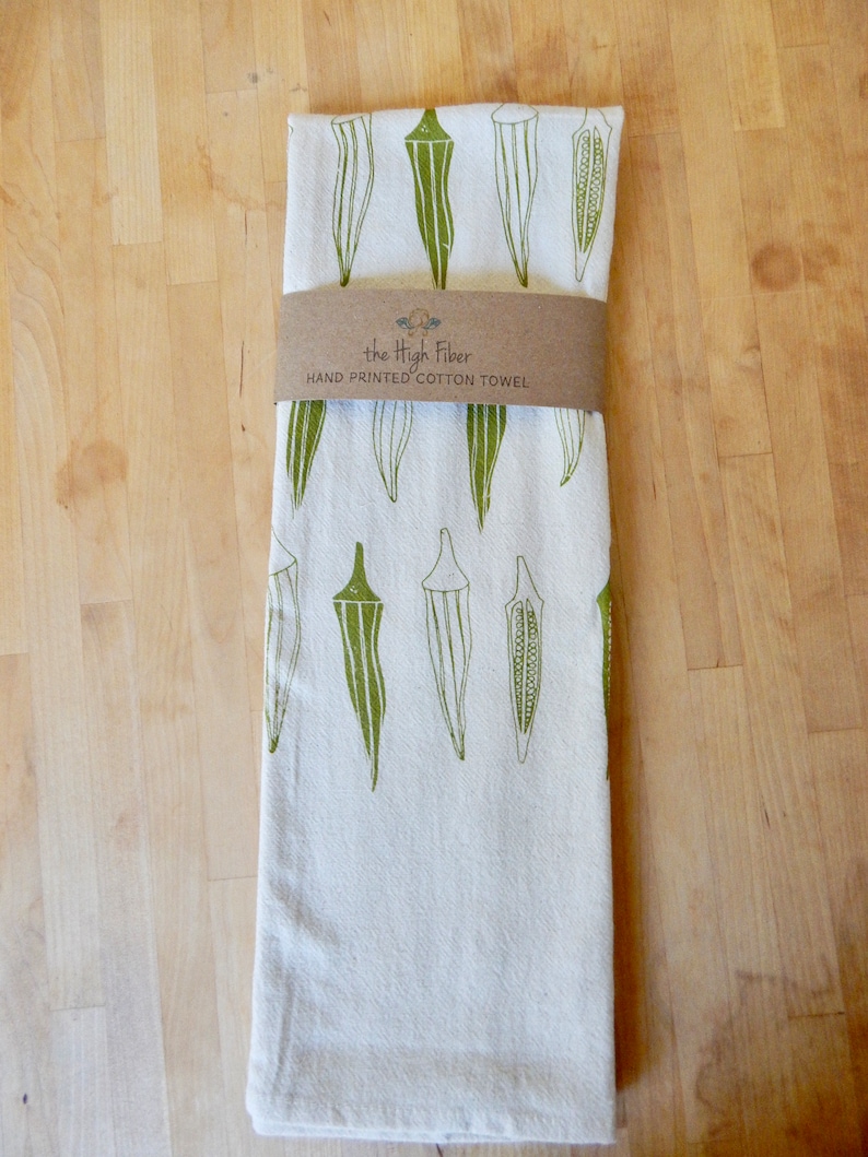 Okra Print Kitchen Towel: Hand-printed Natural Cotton - Etsy