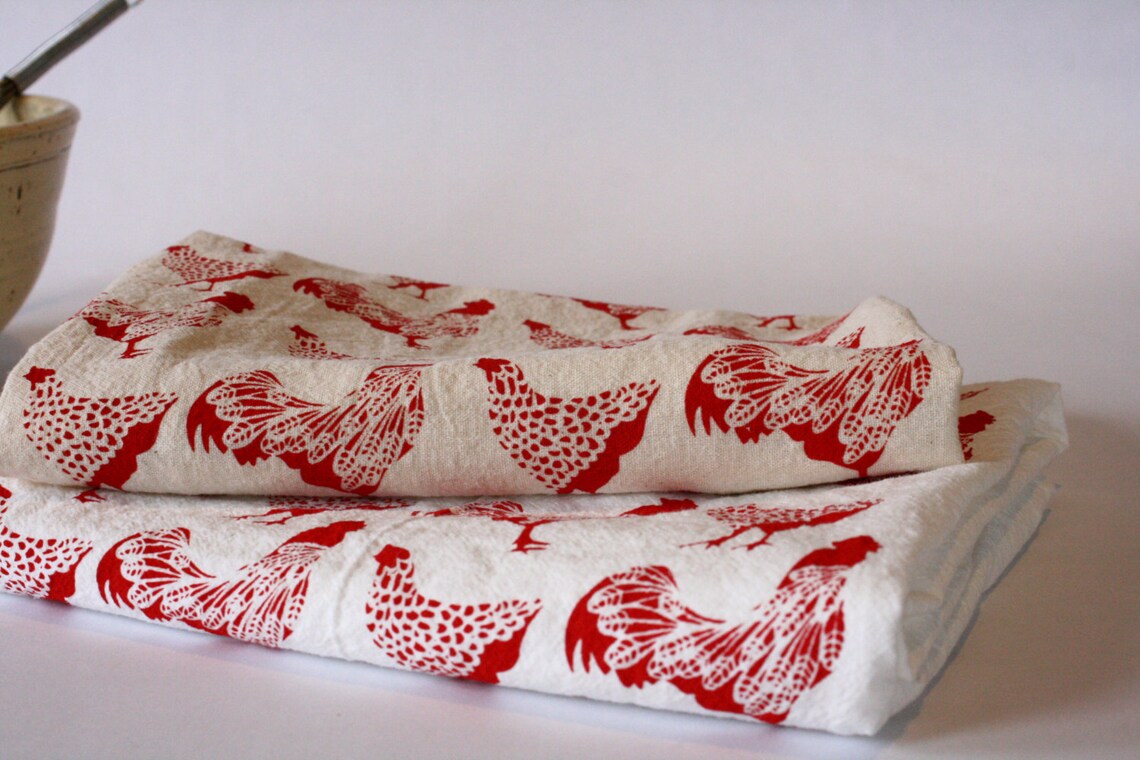 Chicken Kitchen Towel Handprinted Kitchen Towel Hen and - Etsy