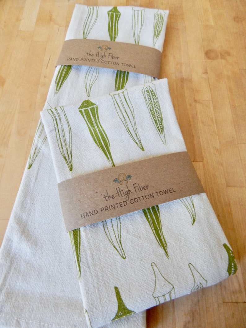 Okra Print Kitchen Towel: Hand-printed Natural Cotton - Etsy