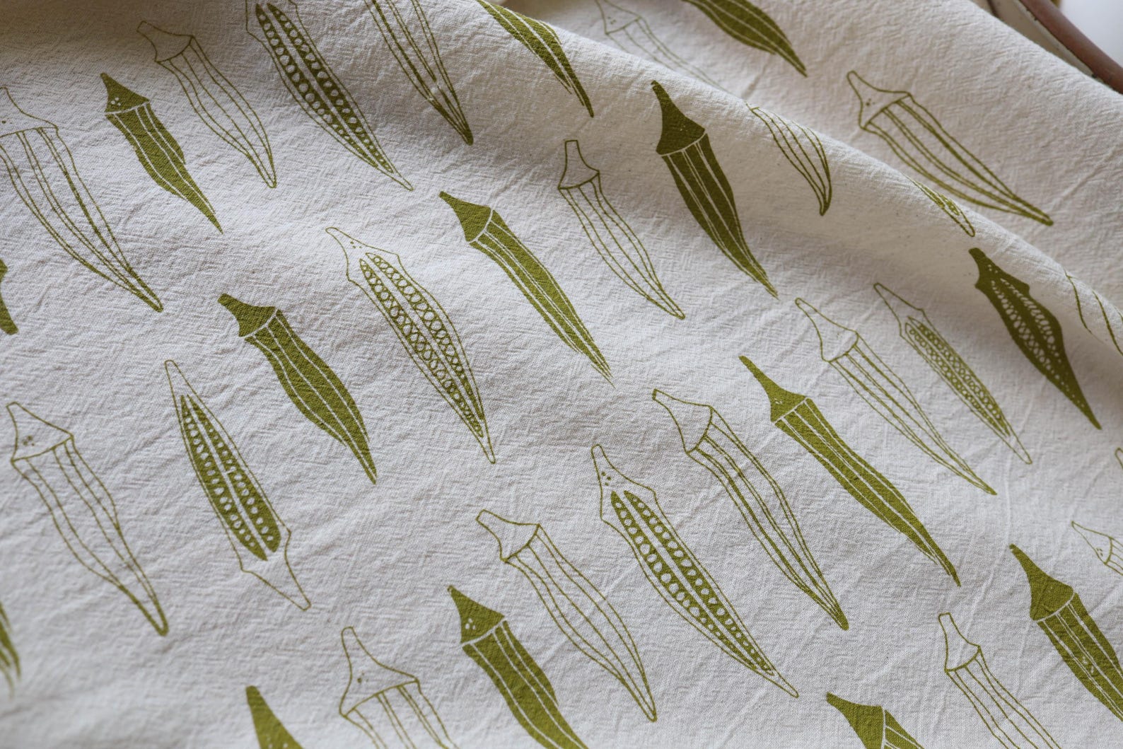 Okra Print Kitchen Towel: Hand-printed Natural Cotton - Etsy
