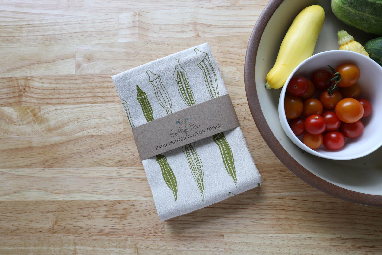 Okra Print Kitchen Towel: Hand-printed Natural Cotton - Etsy