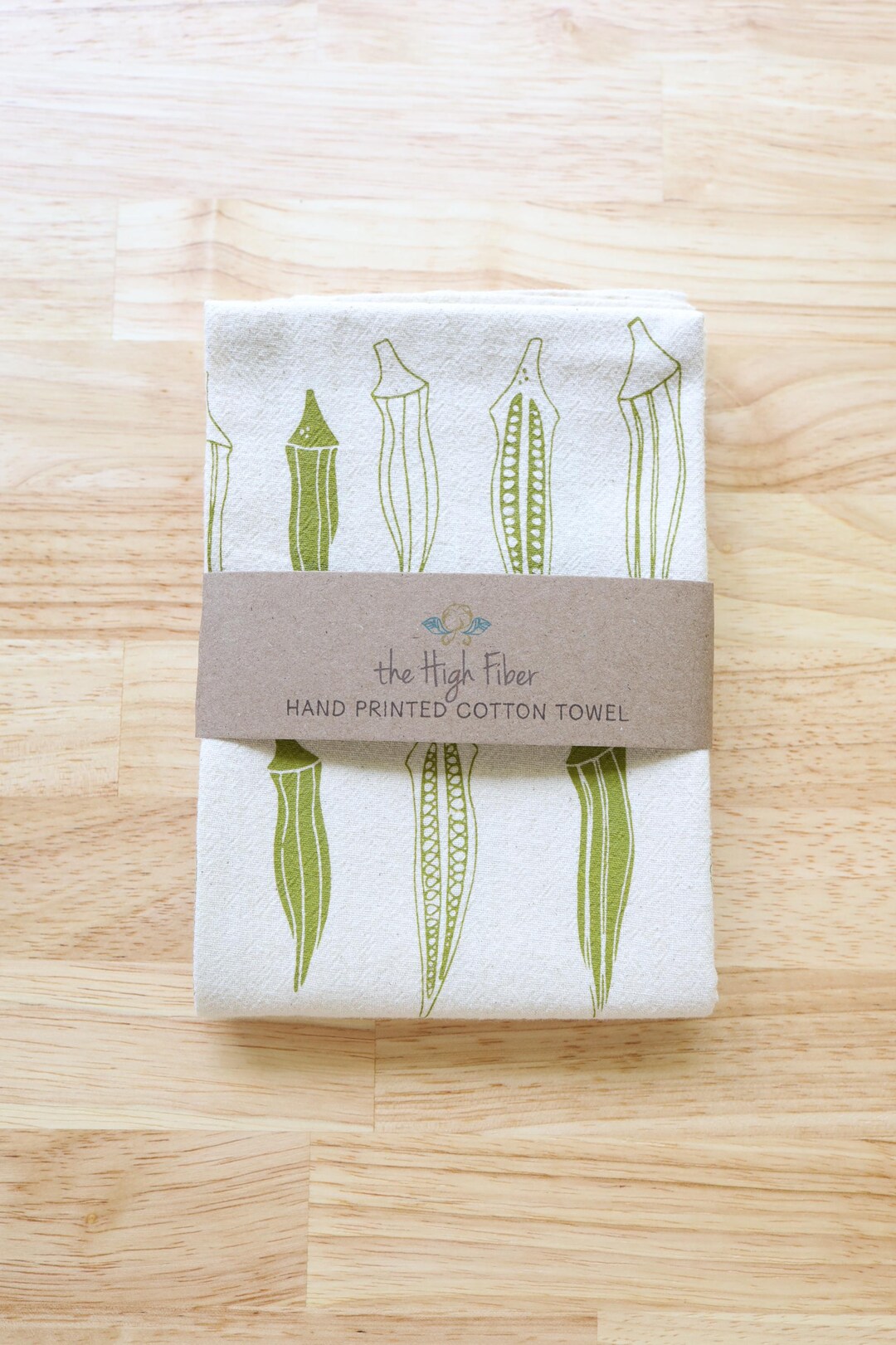 Okra Print Kitchen Towel: Hand-printed Natural Cotton - Etsy