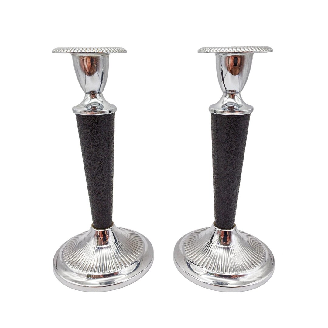 Classic Silver Candlestick Holders With Leather Grip Luxurious Table ...
