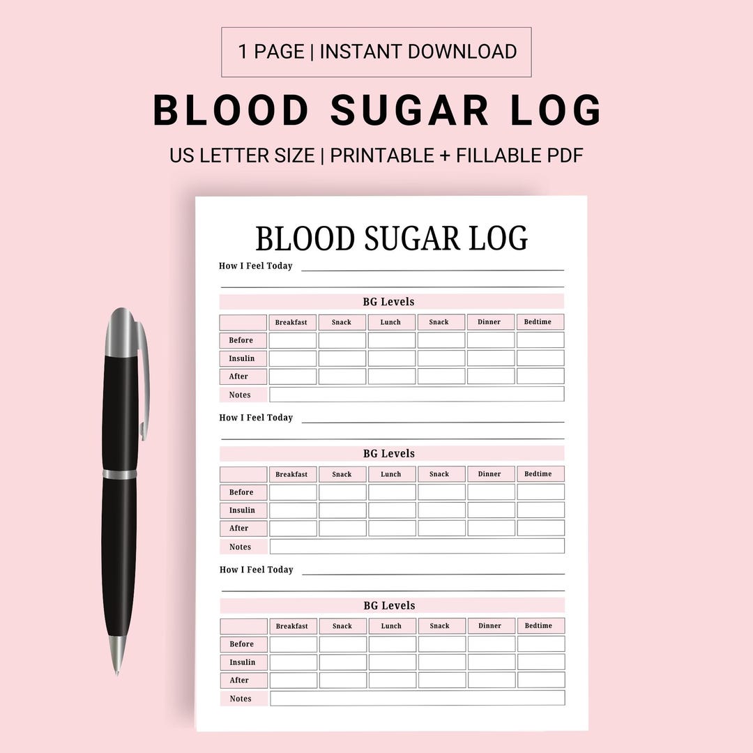 BLOOD SUGAR LOG, Digital Blood Glucose Tracker Pdf, Fillable Blood ...