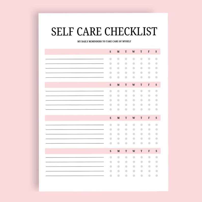 SELF CARE CHECKLIST, Printable Self-care Checklist Template, Digital ...