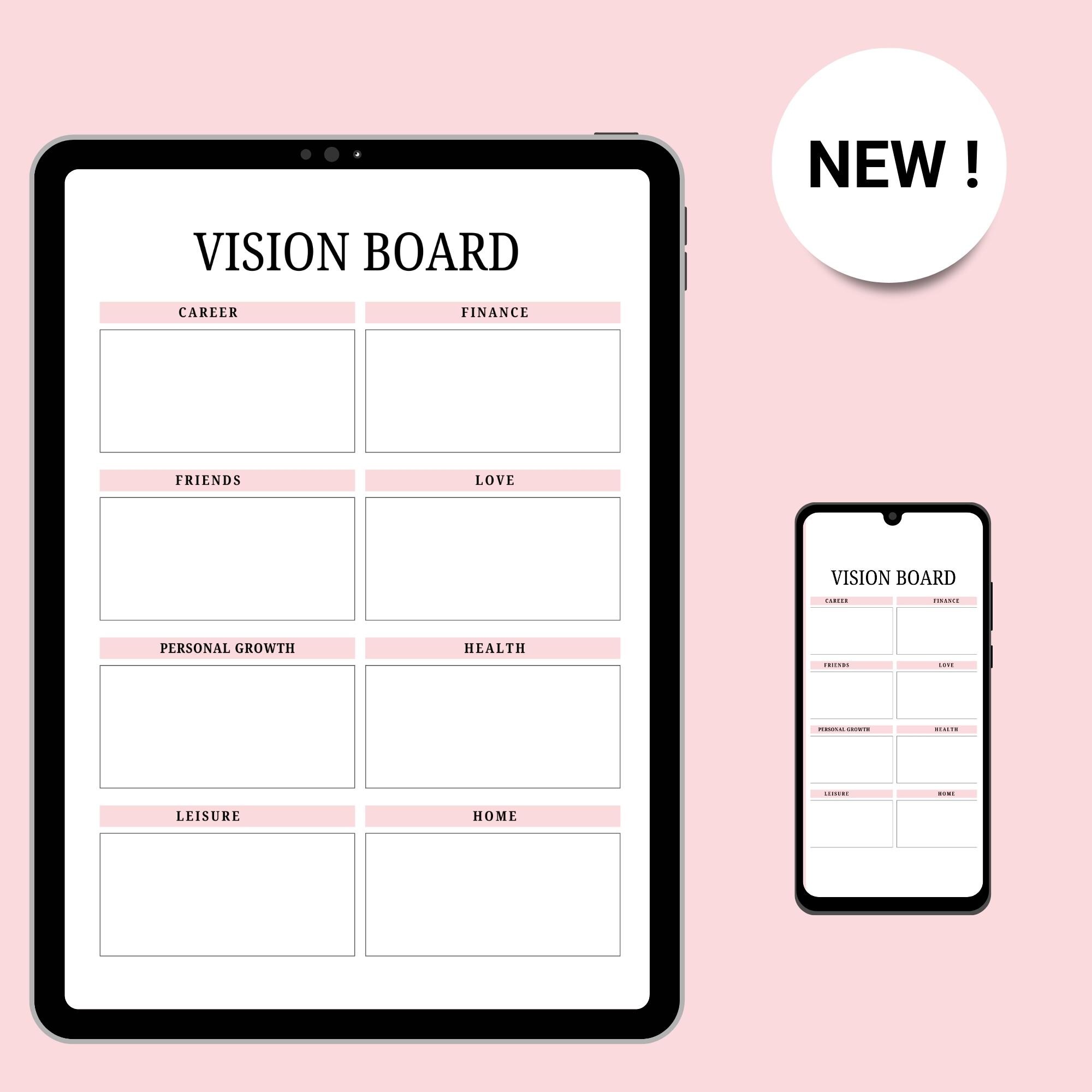 VISION BOARD TEMPLATE, Digital Vision Board Planner, Fillable Vision ...