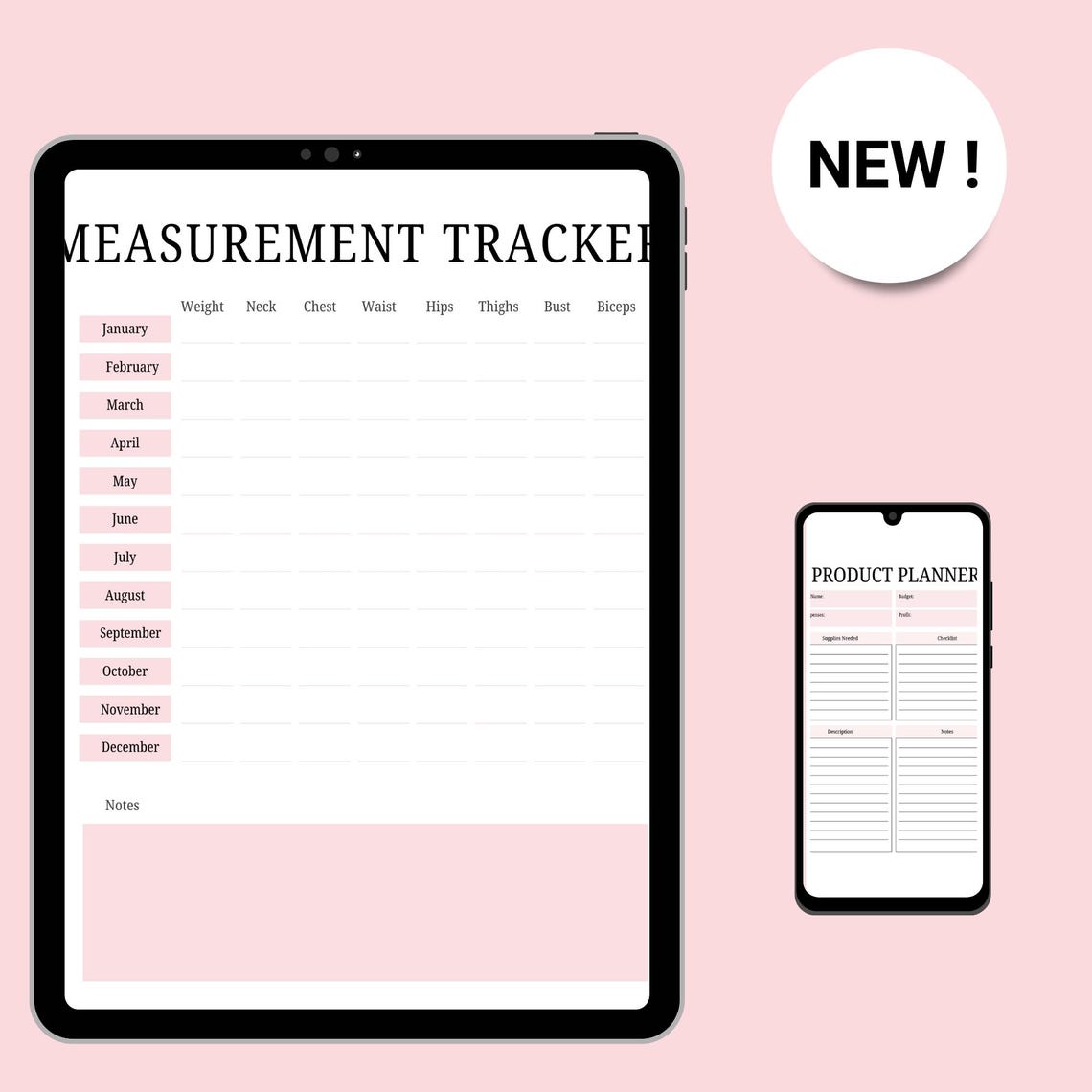 PRINTABLE MEASUREMENT TRACKER, Fillable Body Measurement Log, Fitness ...