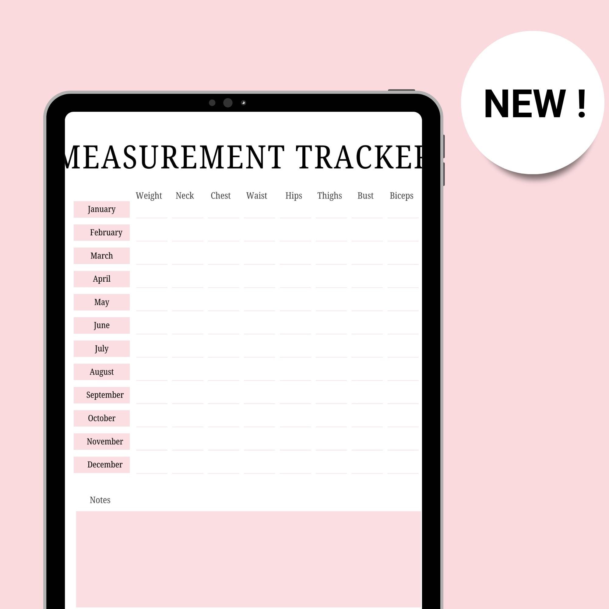 PRINTABLE MEASUREMENT TRACKER, Fillable Body Measurement Log, Fitness ...
