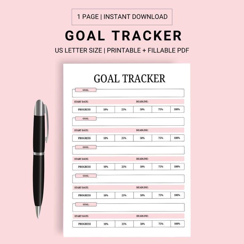 PRINTABLE GOALS TRACKER, Fillable Digital Goal Planner, Customizable ...