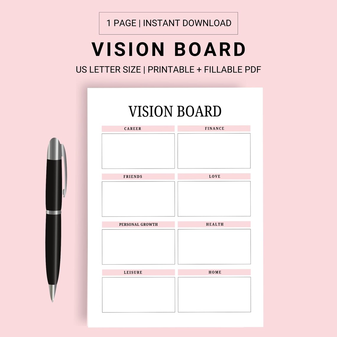 VISION BOARD TEMPLATE, Digital Vision Board Planner, Fillable Vision ...