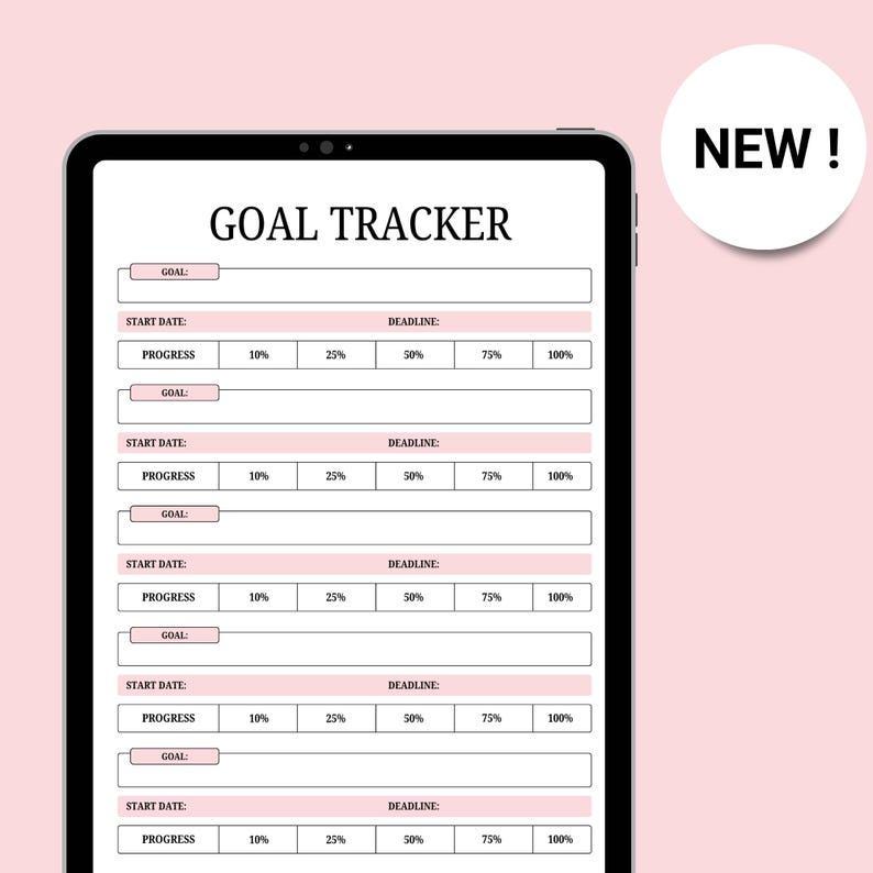 PRINTABLE GOALS TRACKER, Fillable Digital Goal Planner, Customizable ...
