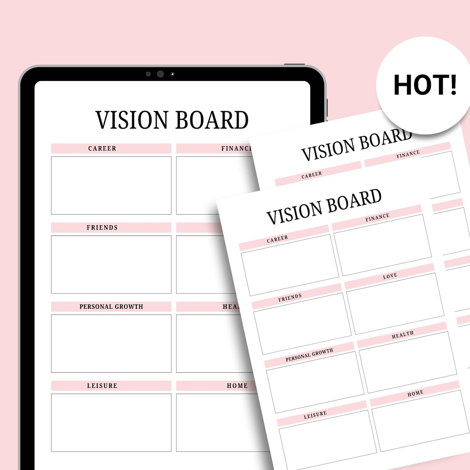 VISION BOARD TEMPLATE, Digital Vision Board Planner, Fillable Vision ...