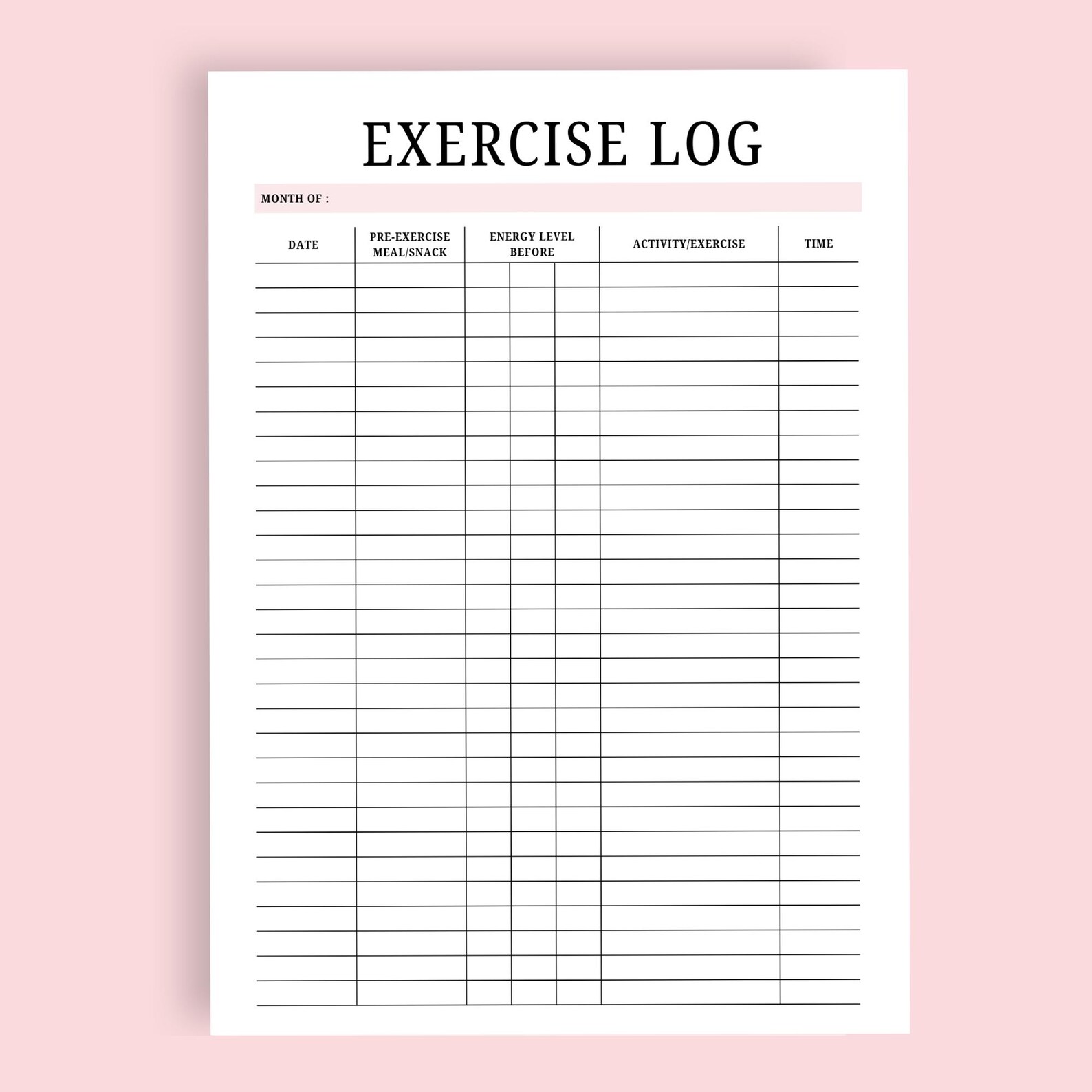 EXERCISE LOG TEMPLATE, Digital Fitness and Exercise Tracker, Fillable ...