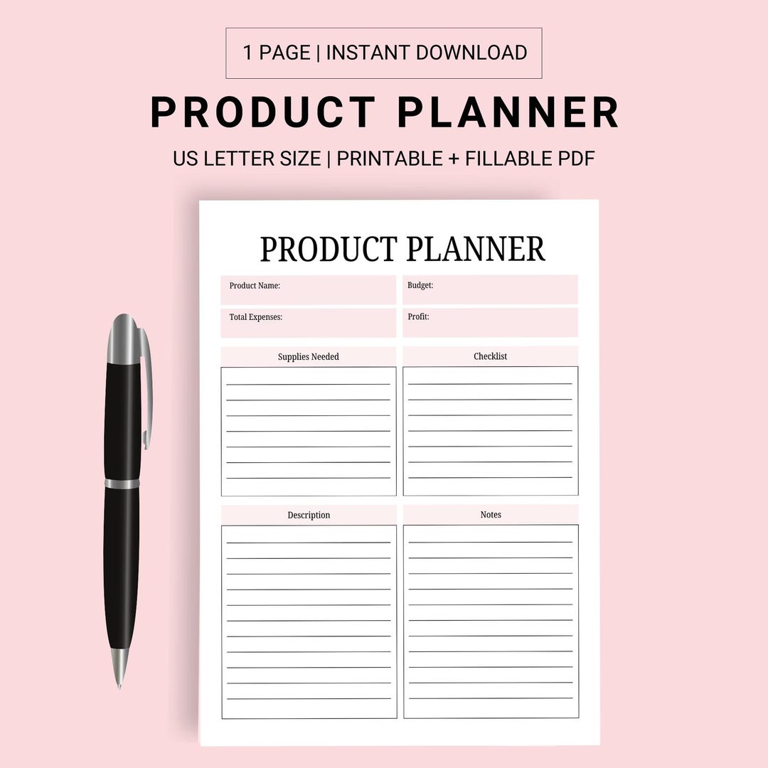 PRINTABLE PRODUCT PLANNER, Digital Product Planner Log, Fillable ...