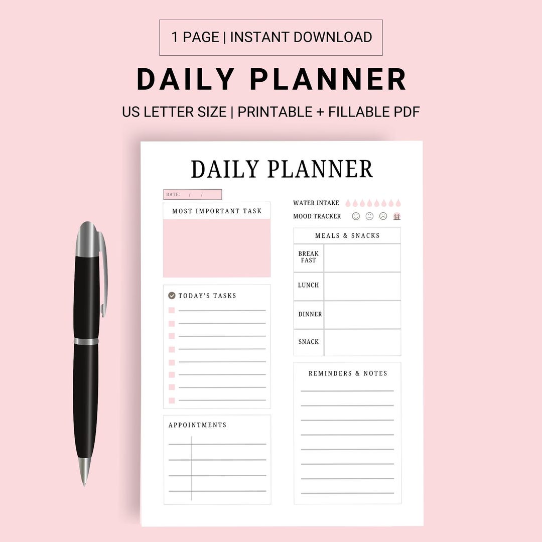 DIGITAL DAILY PLANNER, Daily Planner Template, Fillable Daily Planner ...