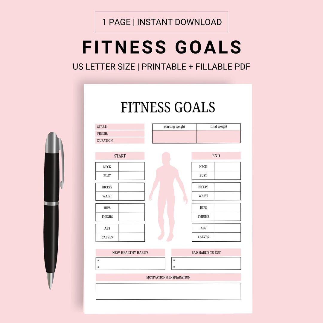 FITNESS GOALS TRACKER, Fitness and Workout Goals Log, Fitness Goals ...