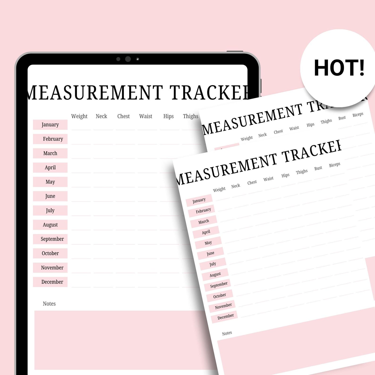 PRINTABLE MEASUREMENT TRACKER, Fillable Body Measurement Log, Fitness ...
