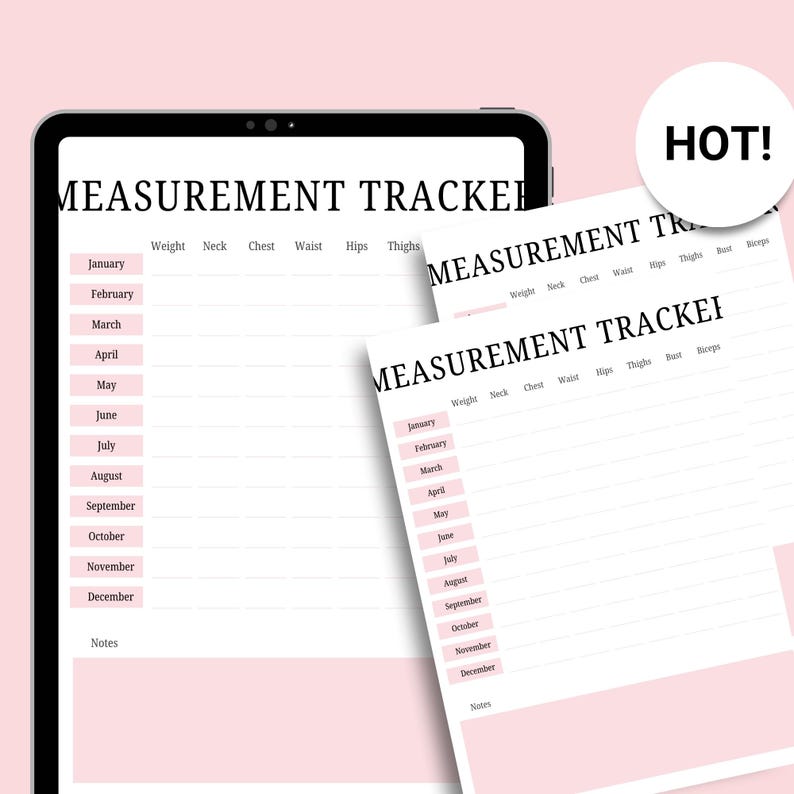 PRINTABLE MEASUREMENT TRACKER, Fillable Body Measurement Log, Fitness ...