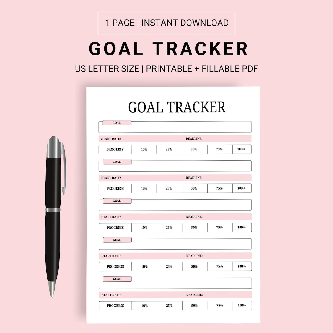 PRINTABLE GOALS TRACKER, Fillable Digital Goal Planner, Customizable ...