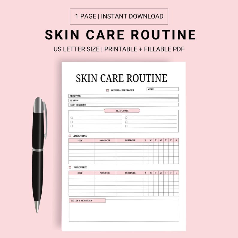 SKIN CARE ROUTINE, Fillable Skincare Tracker, Digital Skincare Planner ...