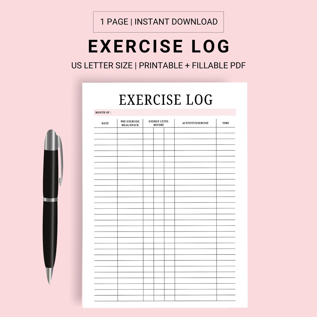 EXERCISE LOG TEMPLATE, Digital Fitness and Exercise Tracker, Fillable ...