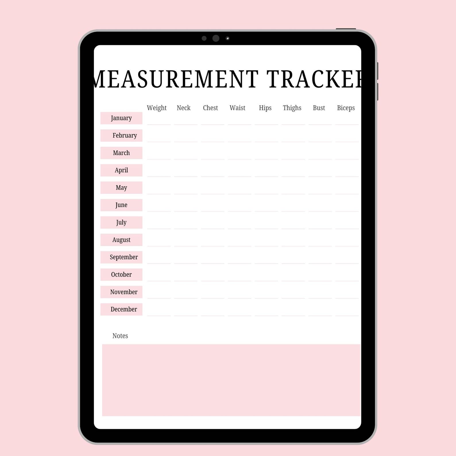 PRINTABLE MEASUREMENT TRACKER, Fillable Body Measurement Log, Fitness ...