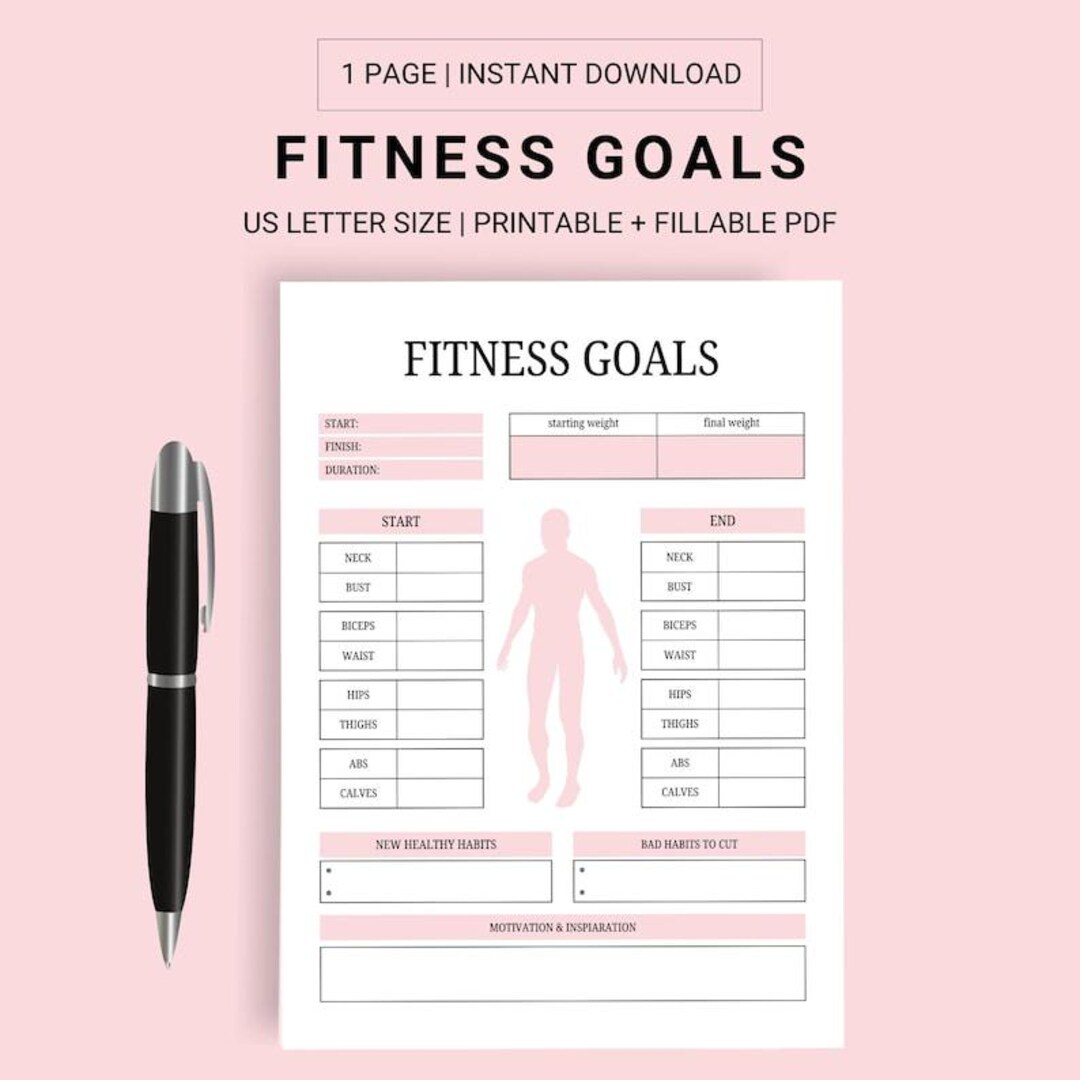FITNESS GOALS TRACKER, Printable Fitness Planner for Workouts, Goals ...