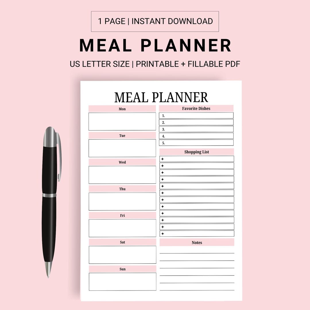 MEAL PLANNER TEMPLATE, Fillable Meal Planner and Grocery List, Meal ...