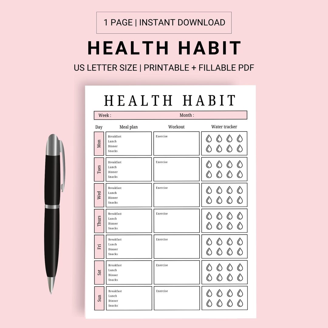 HEALTHY HABITS TRACKER, Daily Habits Log Pdf, Fillable Habit Tracker ...