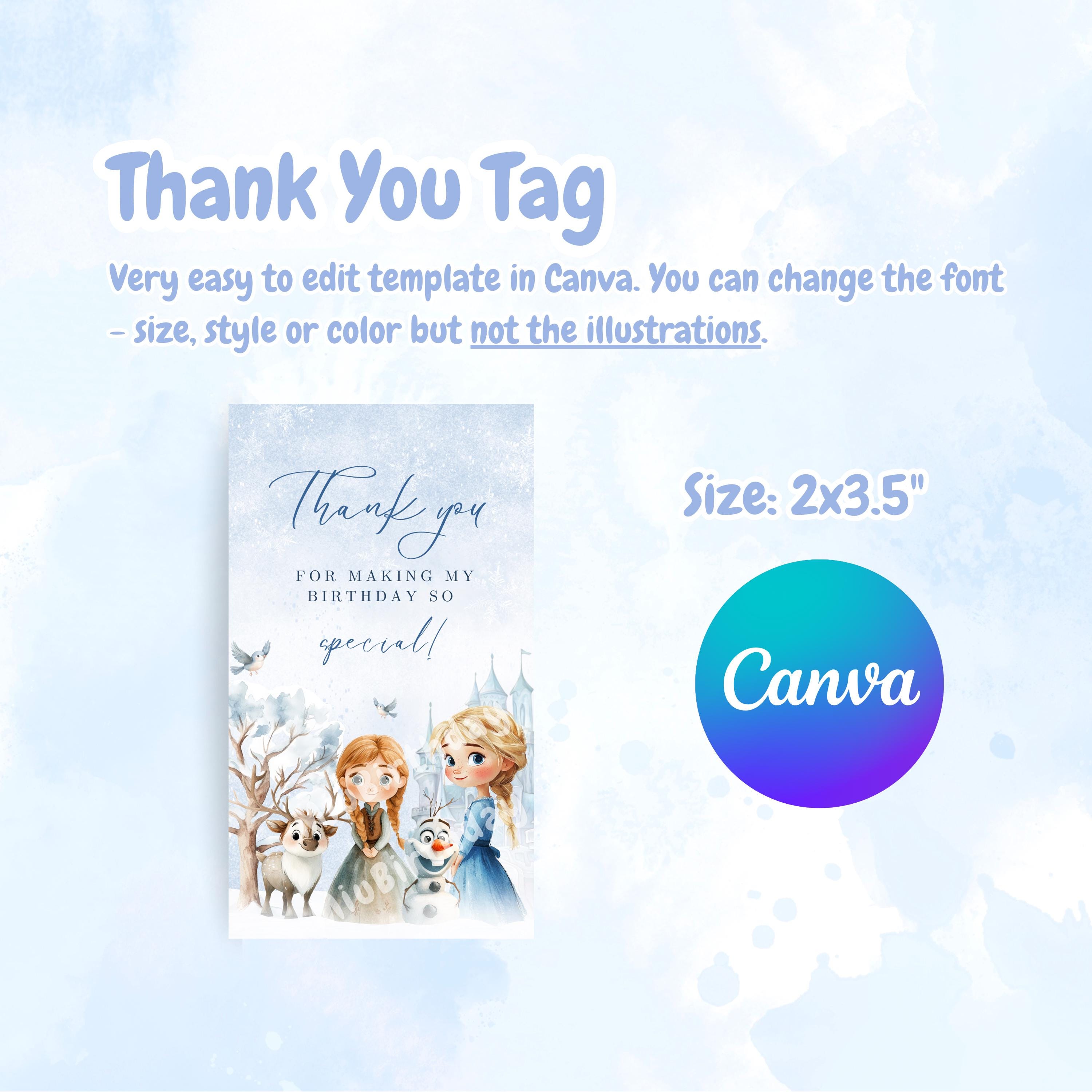 Editable Frozen Party Favor Tag, Frozen Thank You Tag, Frozen Kids ...