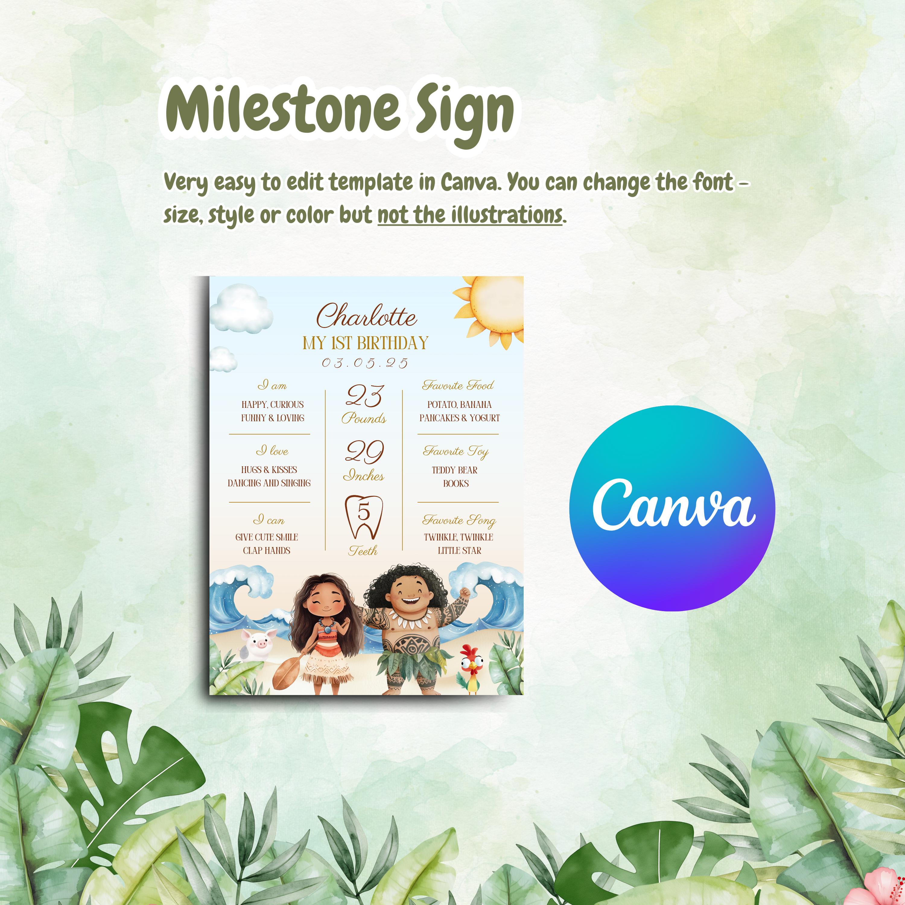 Moana Birthday Party Milestone Sign, Editable Hawaiian Moana Milestone ...